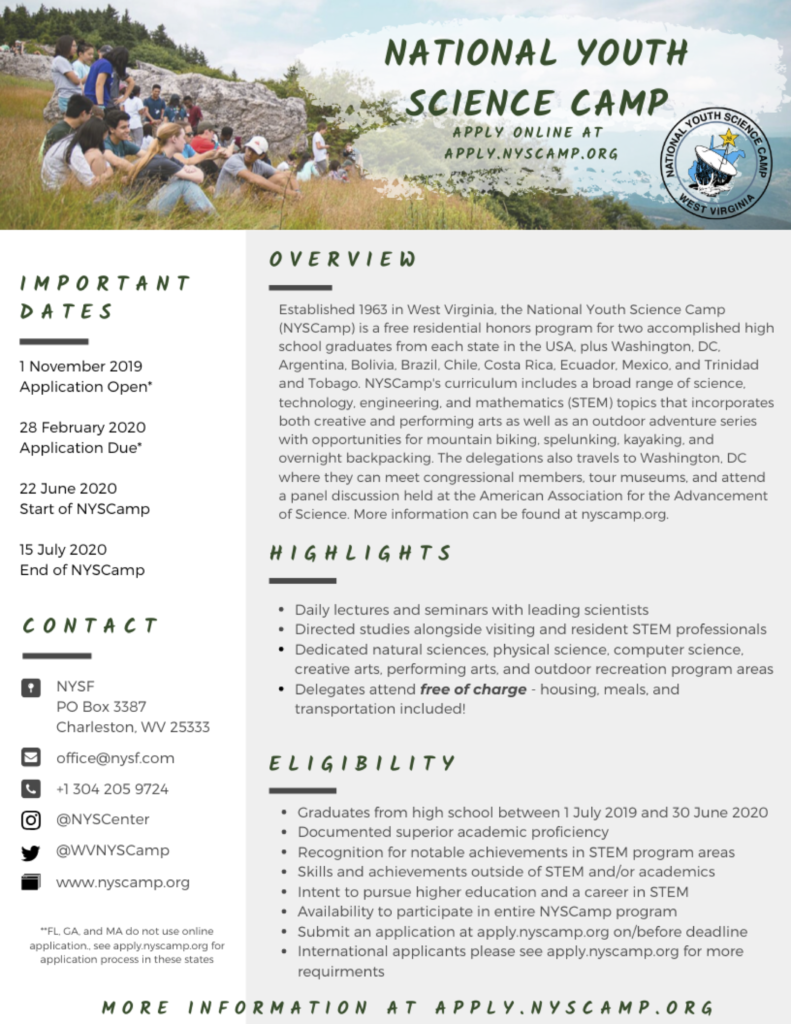 2020 Announcement Flyer – National Youth Science Academy